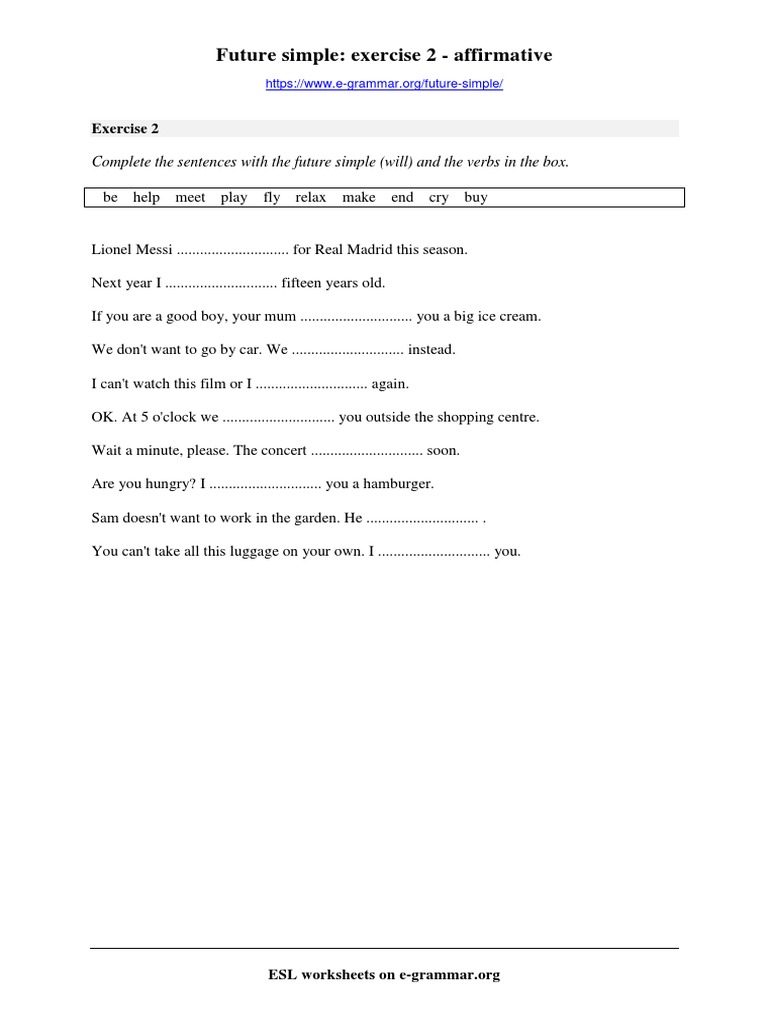 Future Simple Exercise 2 PDF | PDF | Linguistics | Morphology