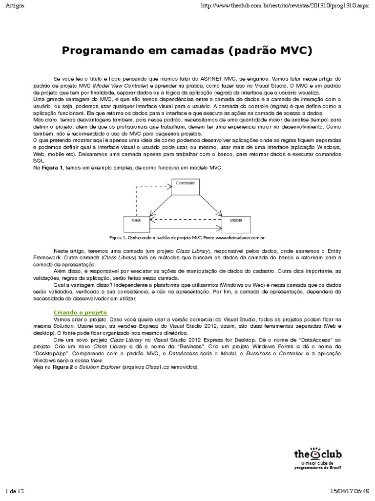 Programando em camadas (padrão MVC): Implementando o padrão MVC em ...