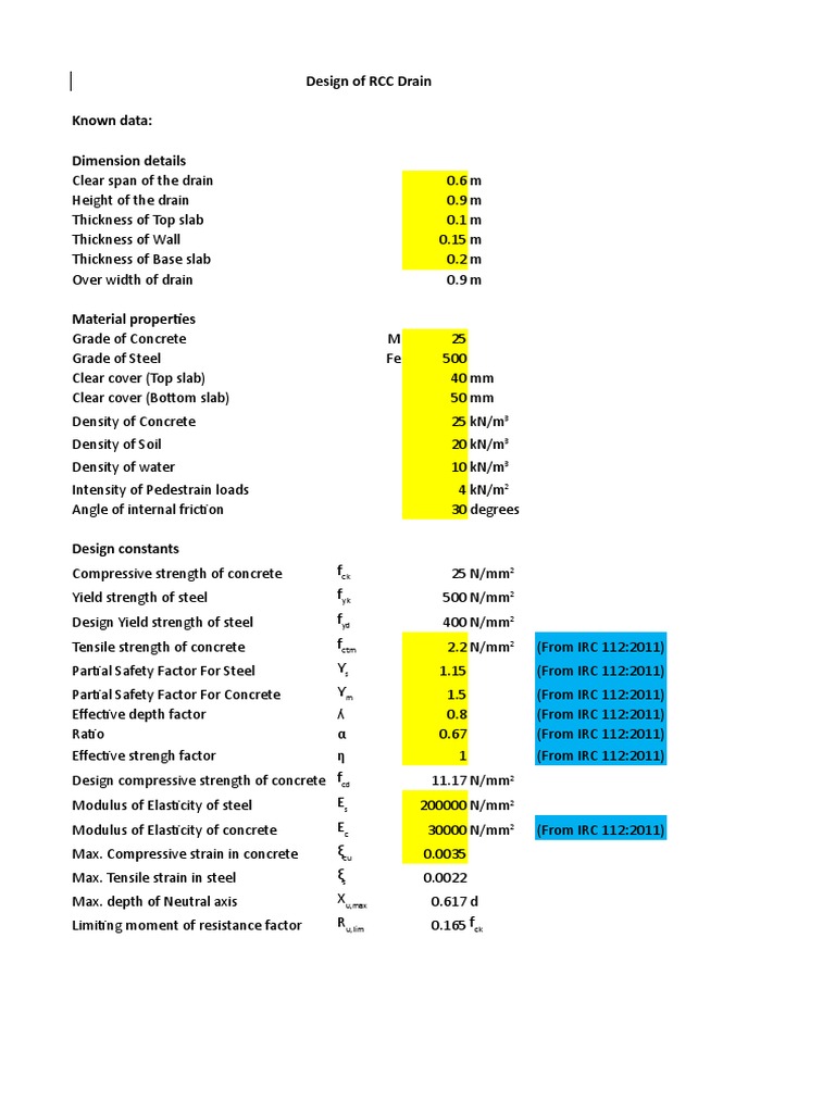 Design of RCC Drain | PDF | Strength Of Materials | Concrete