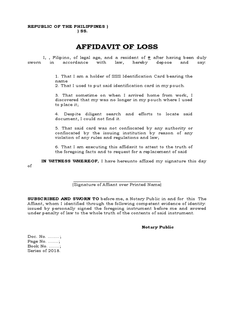Sample Affidavit of Loss | PDF