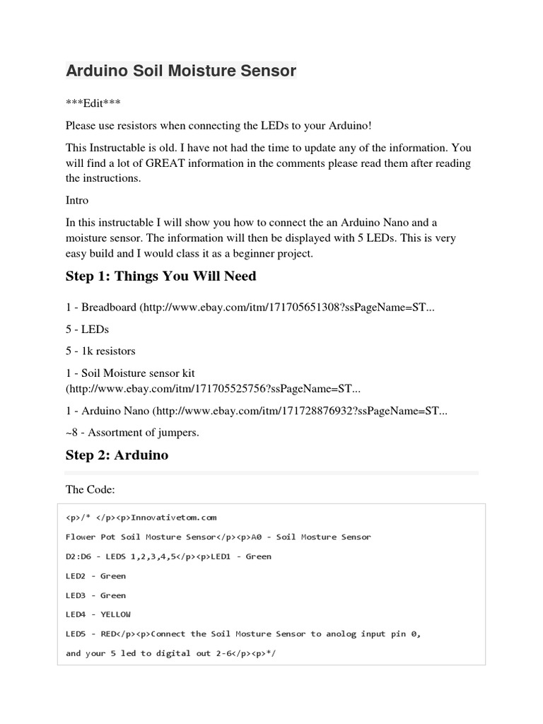 Arduino Soil Moisture Sensor | PDF | Arduino | Digital Technology