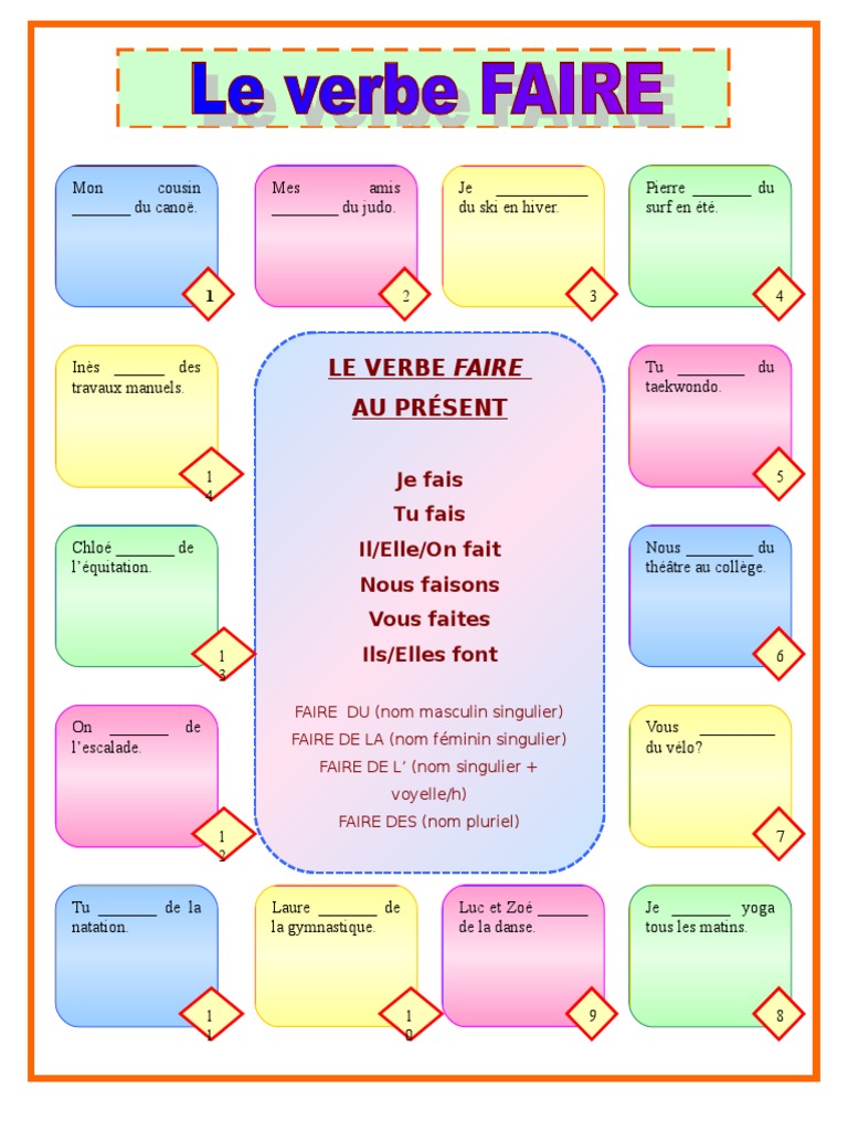 Le Verbe Faire Sports Et Loisirs | PDF