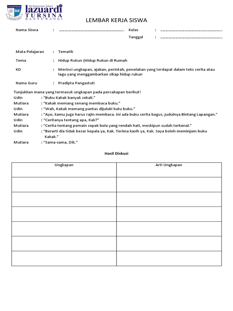 Lembar Kerja Siswa Bindo 2 | PDF