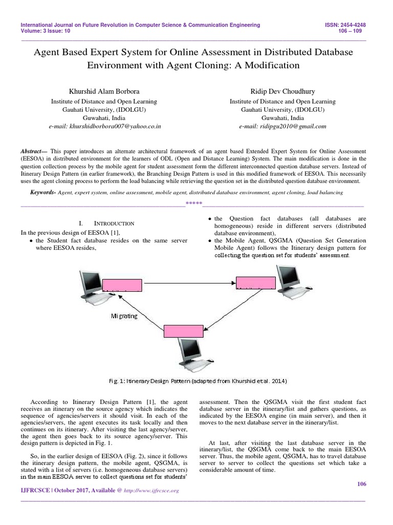 Agent Based Expert System For Online Assessment in Distributed Database Environment With Agent ...
