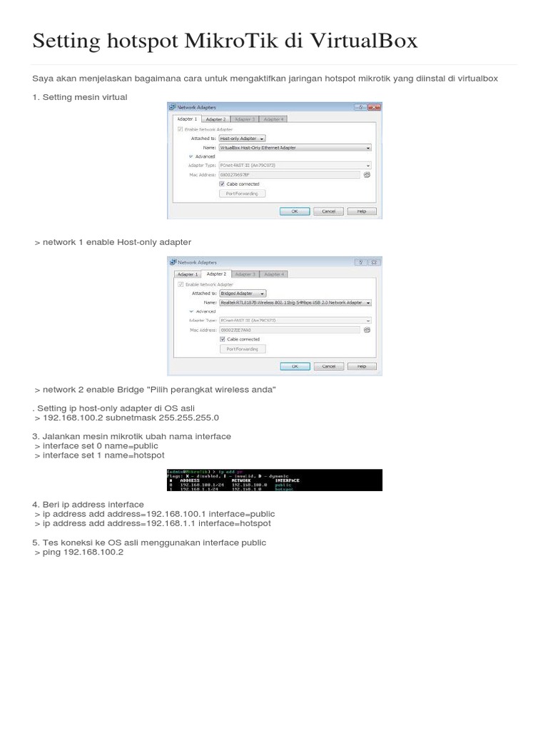 Setting Hotspot MikroTik Di VirtualBox | PDF