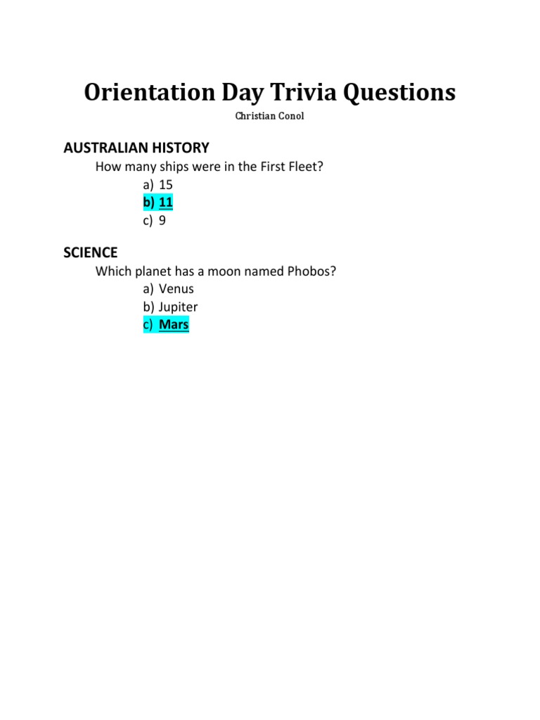 Orientation Day Trivia Questions | PDF