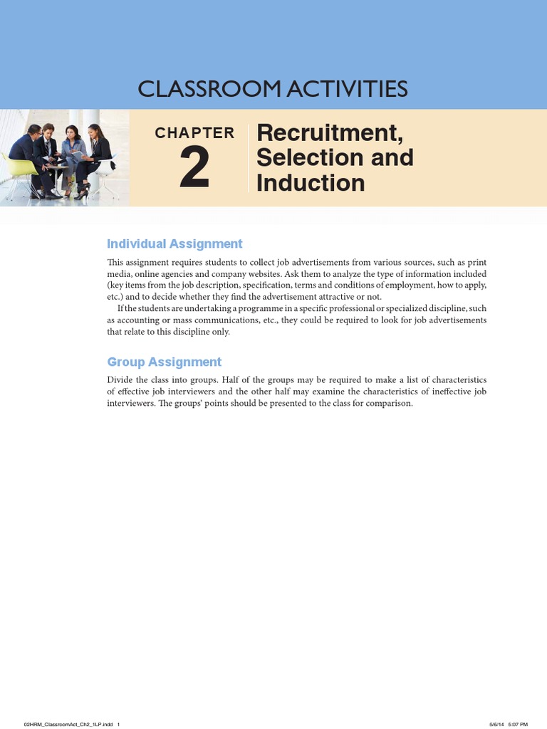 HRM Classroom Activities - Chapter 2 | PDF | Career & Growth