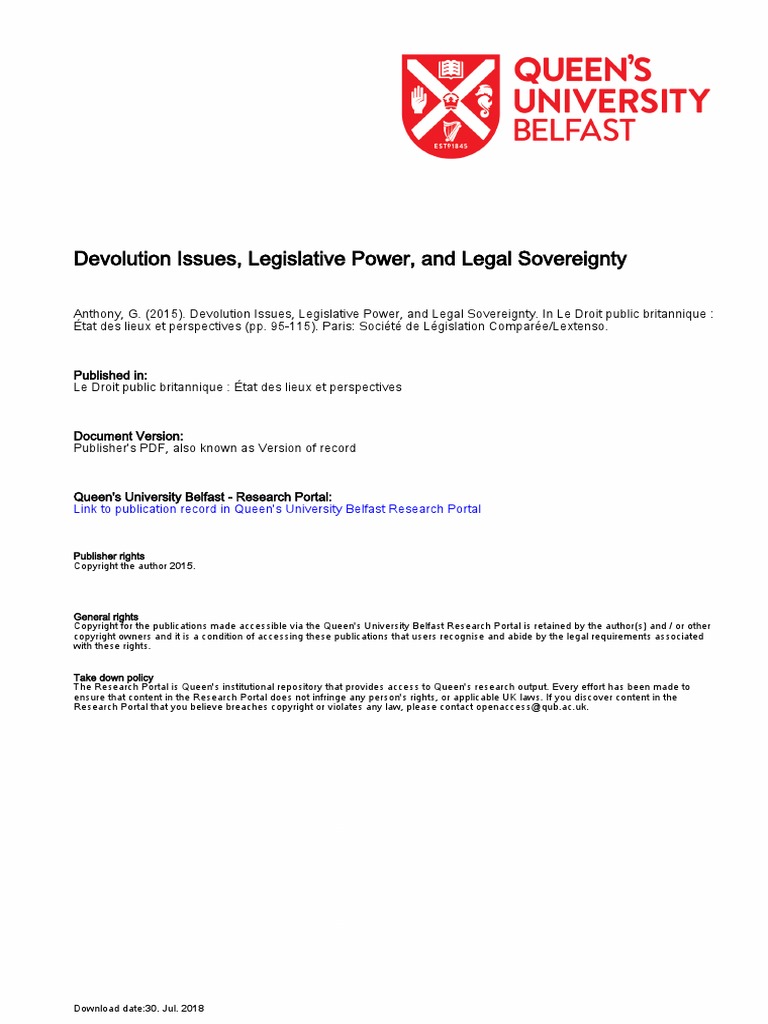 Devolution Issues, Legislative Power, and Legal Sovereignty | PDF ...