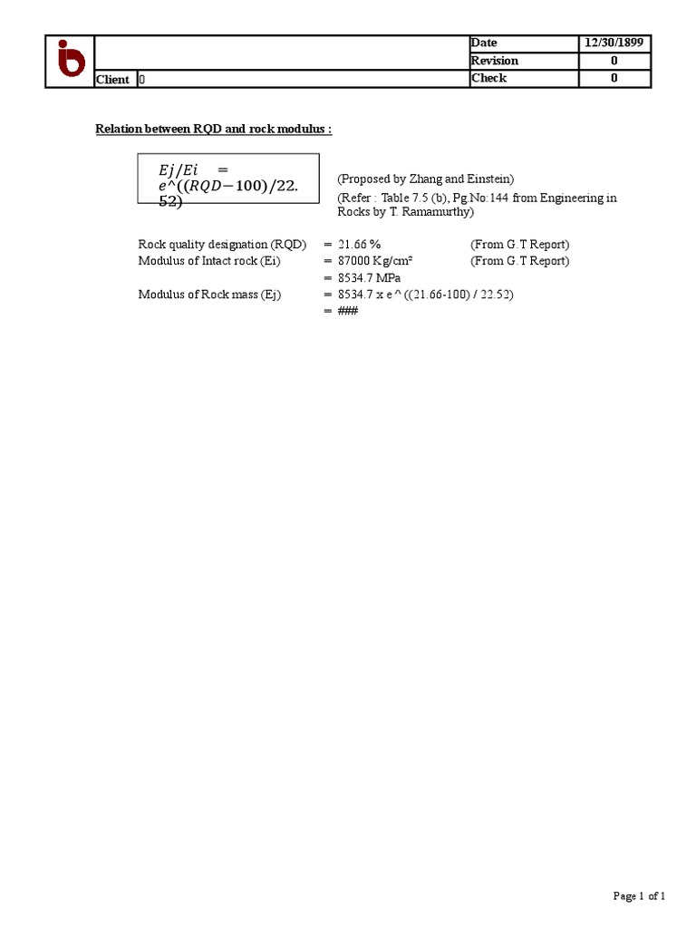 Calculating Rock Mass Modulus Based on Rock Quality Designation Using ...