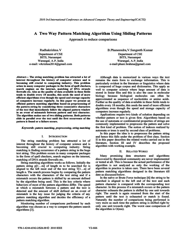 A Two Way Pattern Matching Algorithm Using Sliding Patterns Pdf