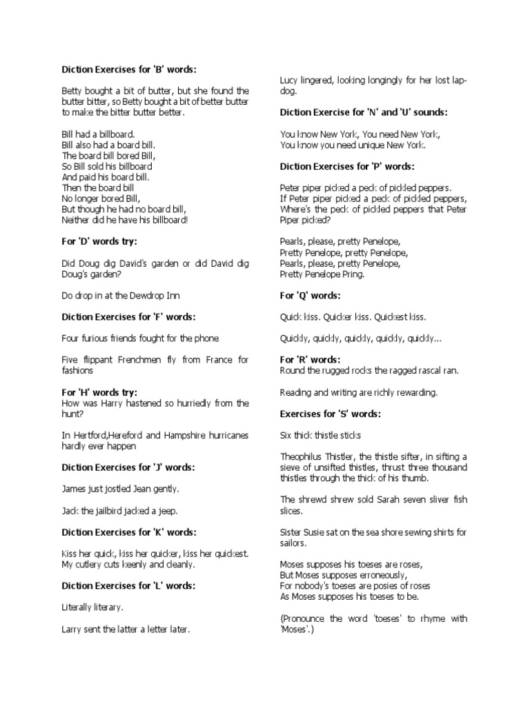 Diction Exercises | PDF | Teaching Mathematics | Nature