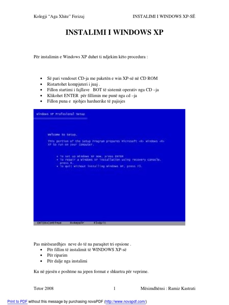 Instalimi I Windows XP PDF | PDF