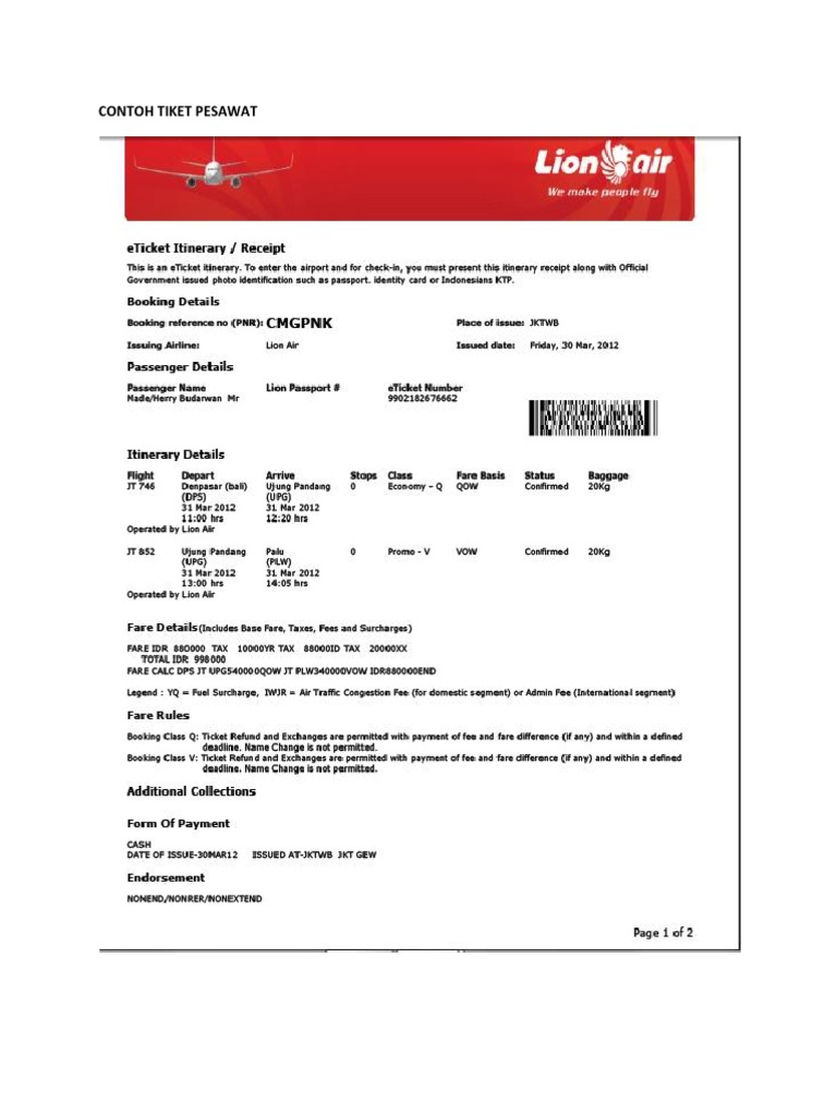 Contoh Tiket Pesawat | PDF