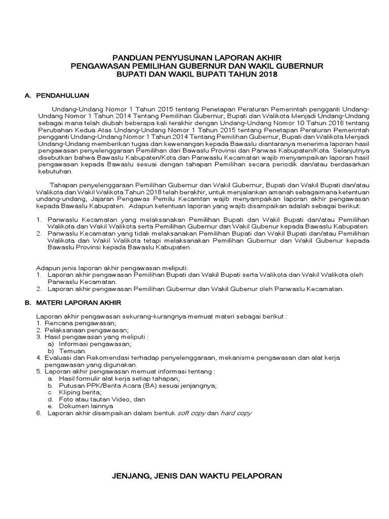 Panduan Penyusunan Laporan Akhir Panwascam | PDF