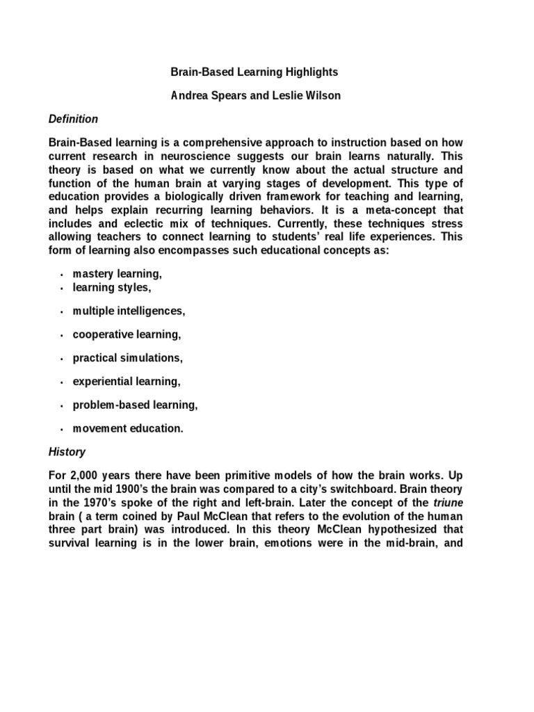 Brain Based Learning 1 | Download Free PDF | Neuroscience | Brain