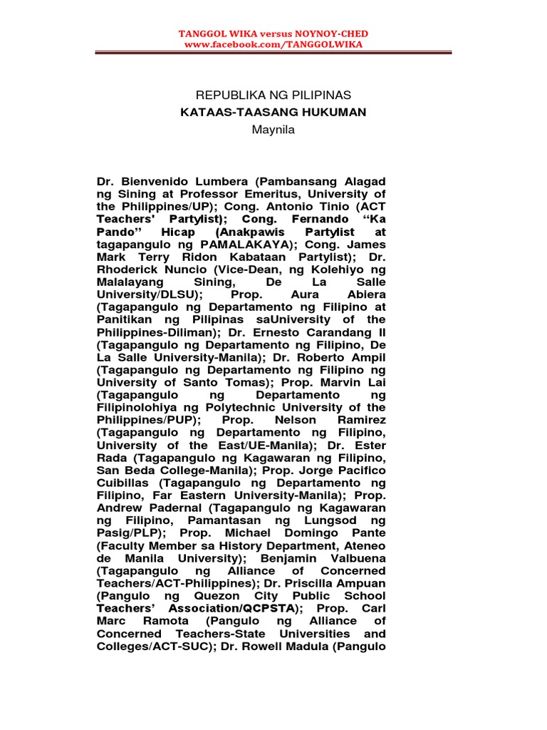 Petisyon NG Tanggol Wika Laban Sa CMO 20 | PDF Petisyon NG Tanggol Wika Laban Sa CMO 20 | PDF
