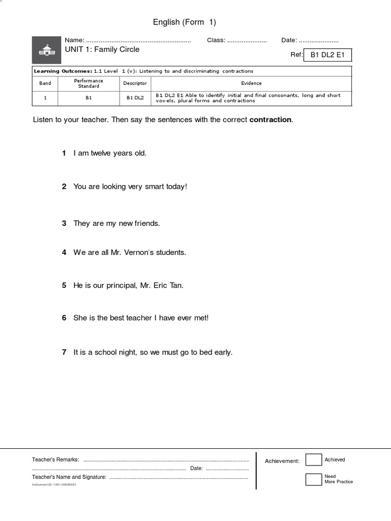 1 I Am Twelve Years Old.: English (Form 1) | PDF