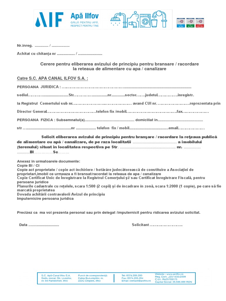Cerere Emitere Aviz Principiu APA CANAL If