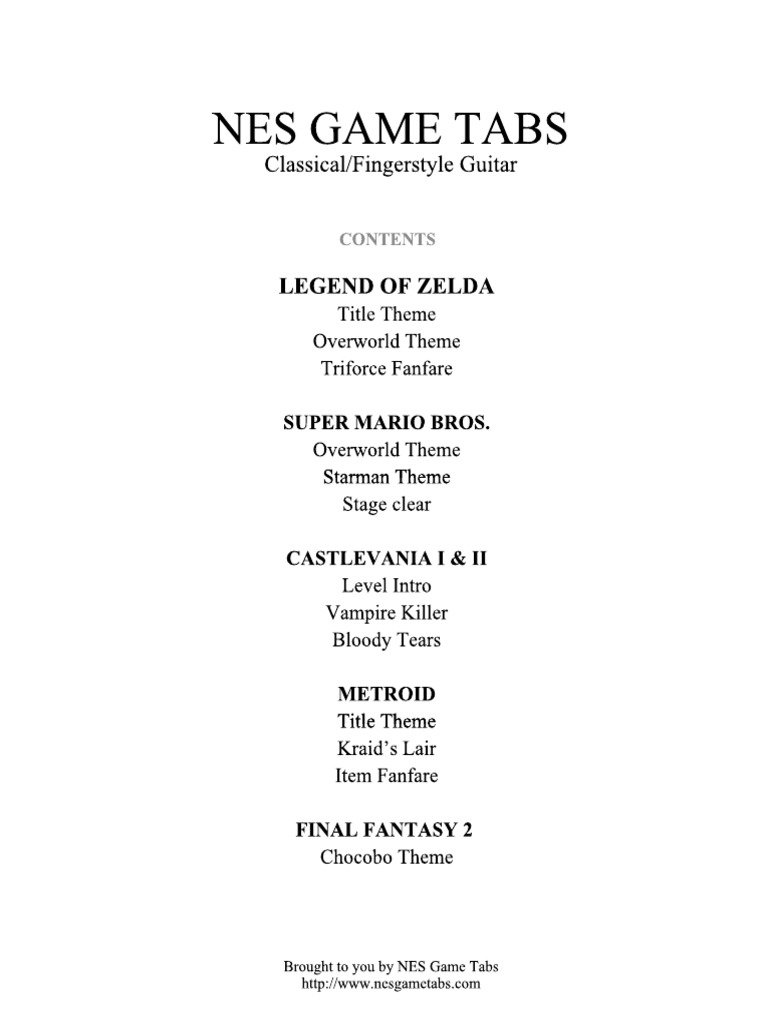 NES Game Music Guitar Tabs | PDF | Business | Computers