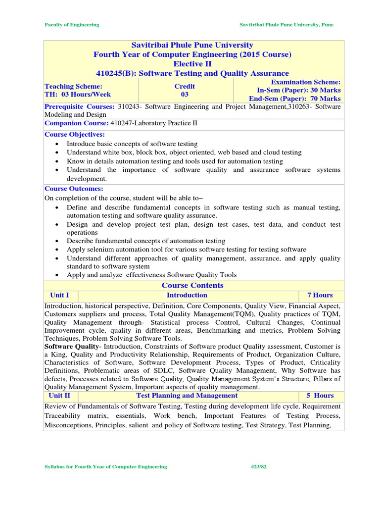 Sppu Be Computer 2015 Stqa | PDF | Software Quality | Software Testing Sppu Be Computer 2015 Stqa | PDF | Software Quality | Software Testing