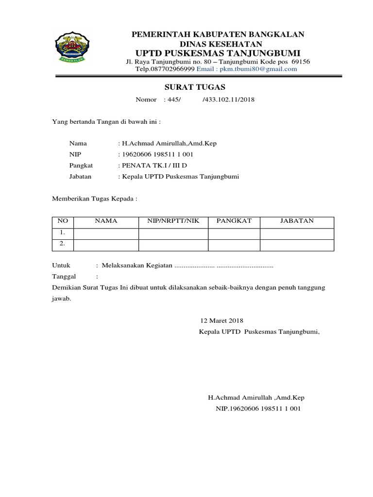 Surat Perintah Tugas Contoh | PDF