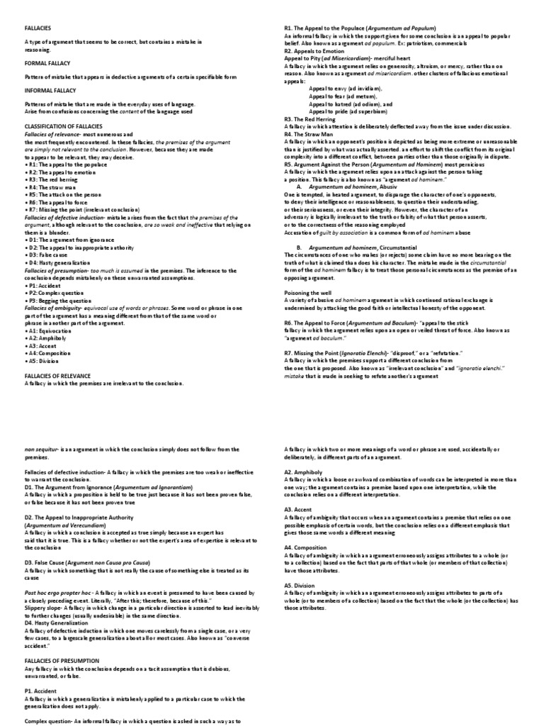 A Comprehensive Taxonomy and Explanation of Common Logical Fallacies | PDF | Fallacy | Argument