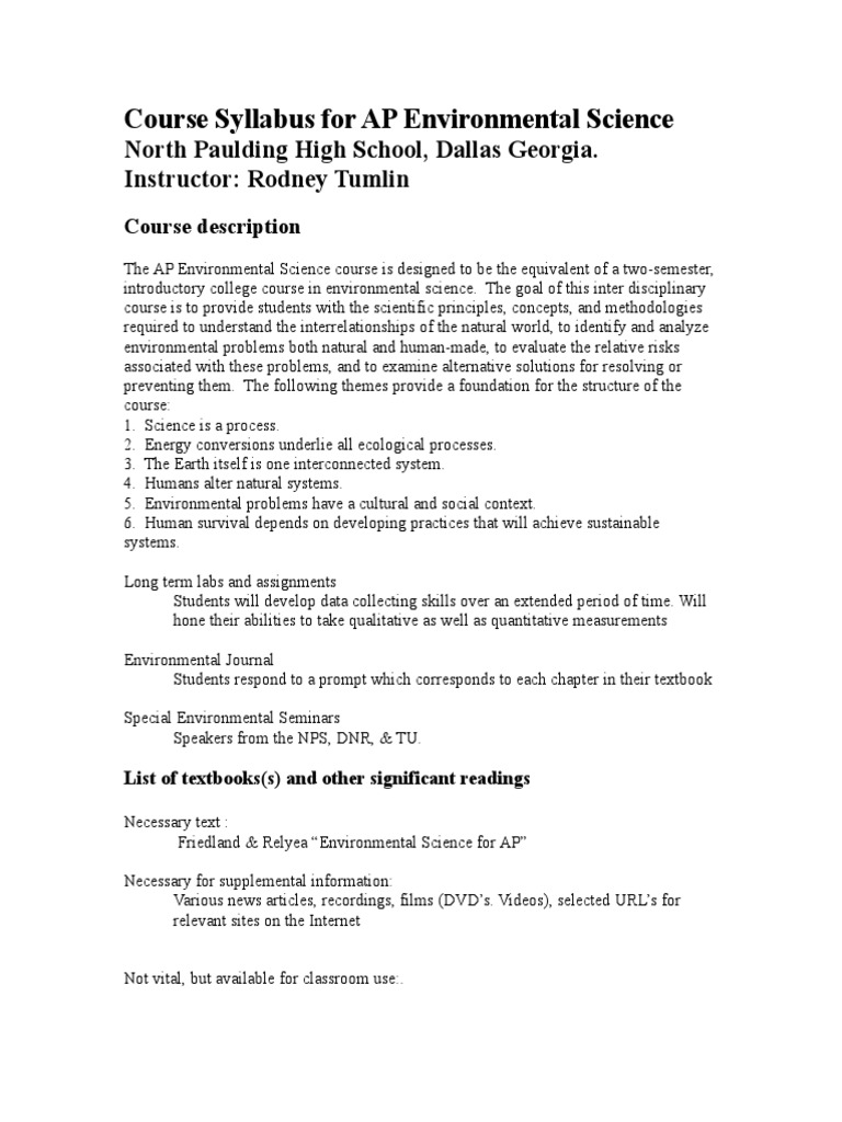 Ap Environmental Science Syllabus 2018 | PDF | Ecology | Air Pollution