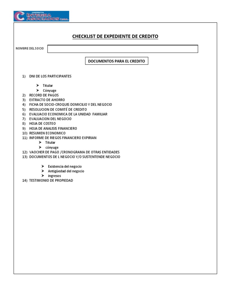 Checklist de Expediente de Credito | PDF