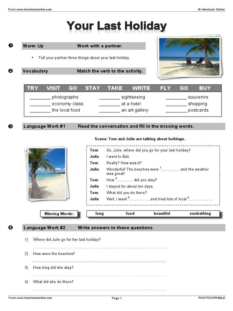 Simple Past - Your Last Vacation. Teacher Notes | PDF | Question ...