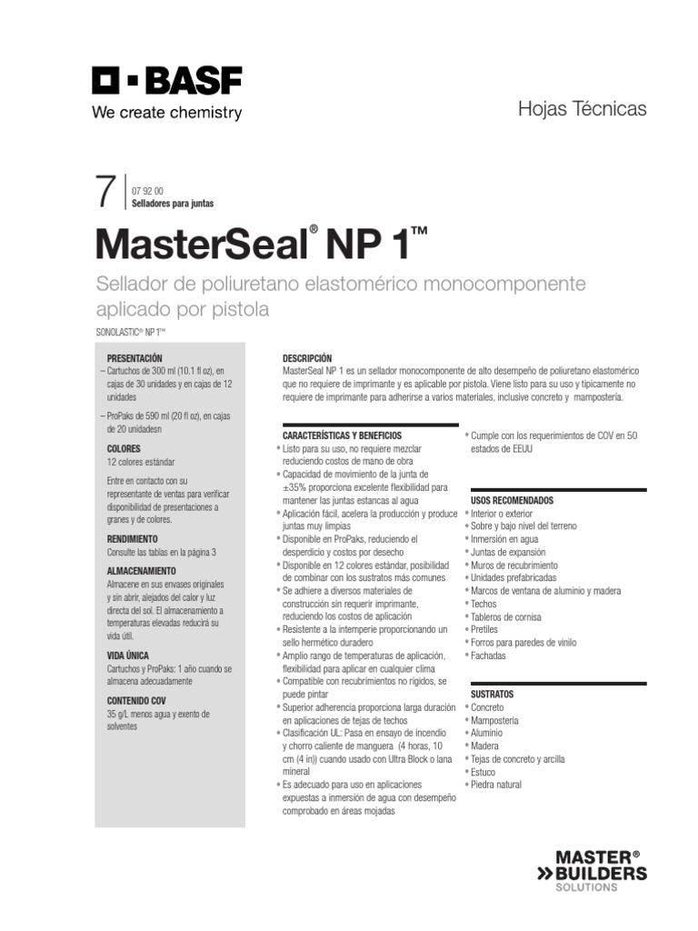 Basf Masterseal NP 1 Tds SP | PDF | Pintar | Aluminio