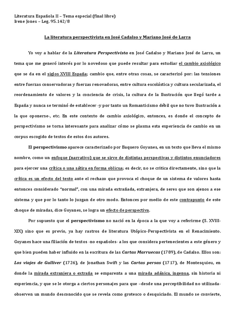 Perspectivismo en Cadalso y Larra | PDF | Sátira | España