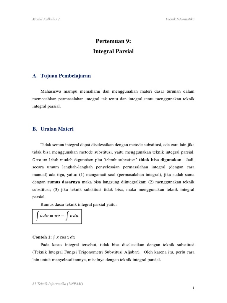 Pertemuan 9 - Integral Parsial | PDF