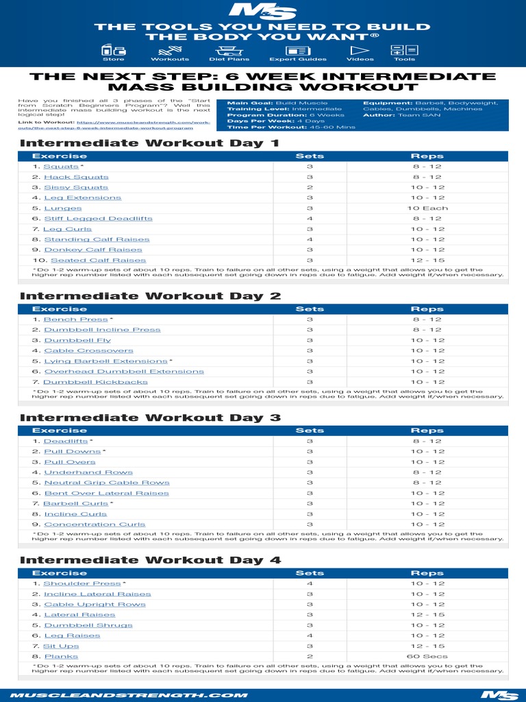 6 Week Mass Building | PDF | Recreation | Weight Training