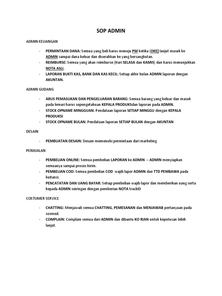 Sop Admin | PDF