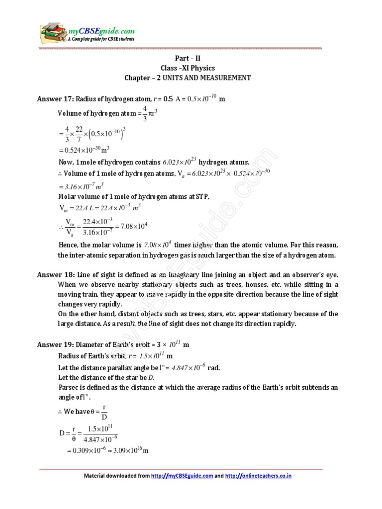 Part - II Class - XI Physics Chapter - 2: Units and Measurement | PDF ...