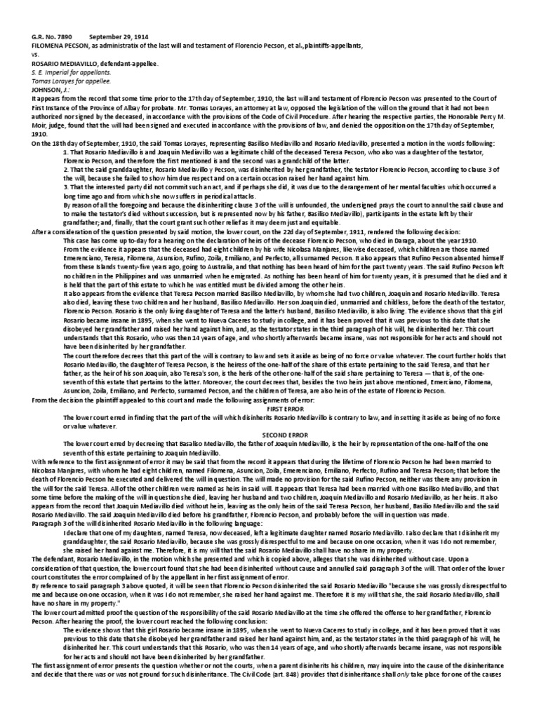 Pecson Vs Mediavillo | PDF | Will And Testament | Government Information