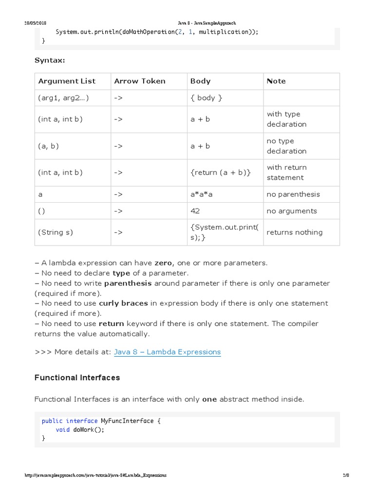 Syntax: Argument List Arrow Token Body Note: Functional Interfaces | PDF | Anonymous Function ...