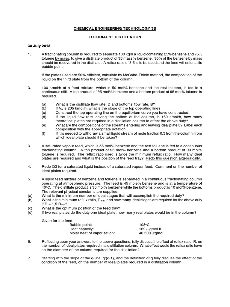 Distillation Tutorial 1 | PDF | Distillation | Chemical Engineering
