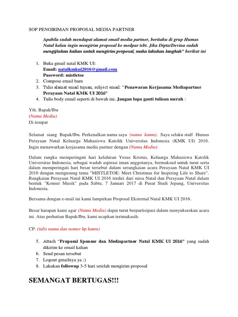 Sop Pengiriman Proposal Media Partner | PDF