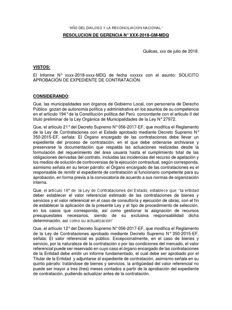 Modelo Resolucion Aprobacion de Exp | PDF | Regulación | Estado de los Estados Unidos