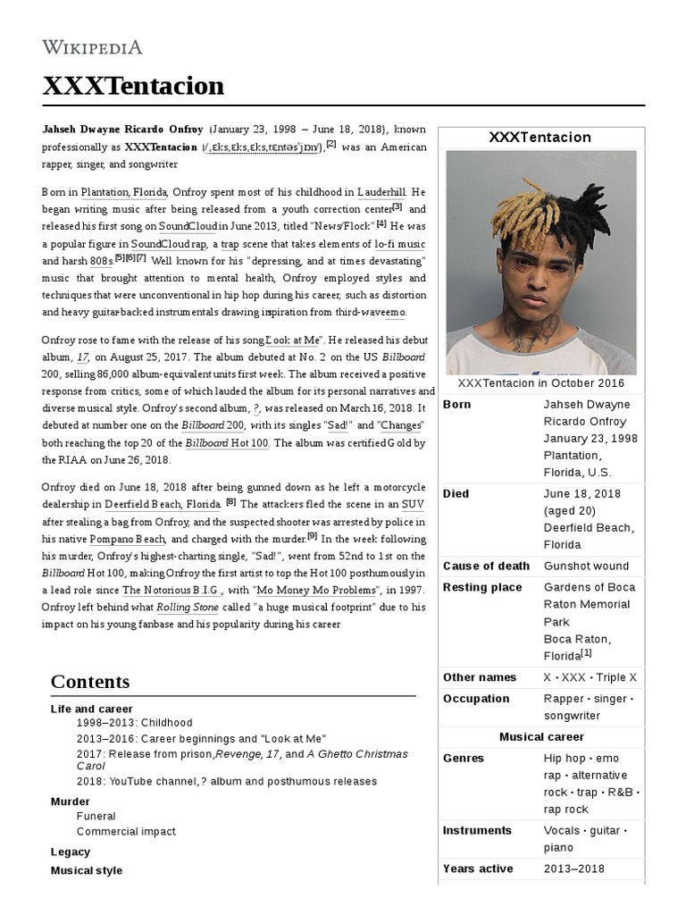 XXXTentacion | PDF | Hip Hop | Entertainment (General)