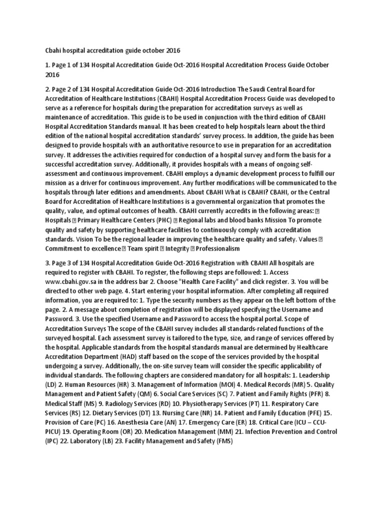 Cbahi Hospital Accreditation Guide October 2016 | PDF | Medical Record ...