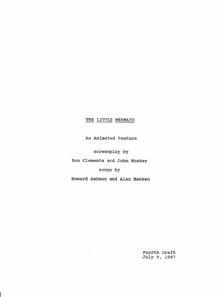 The Little Mermaid - Screenplay by Ron Clements & John Musker | PDF ...