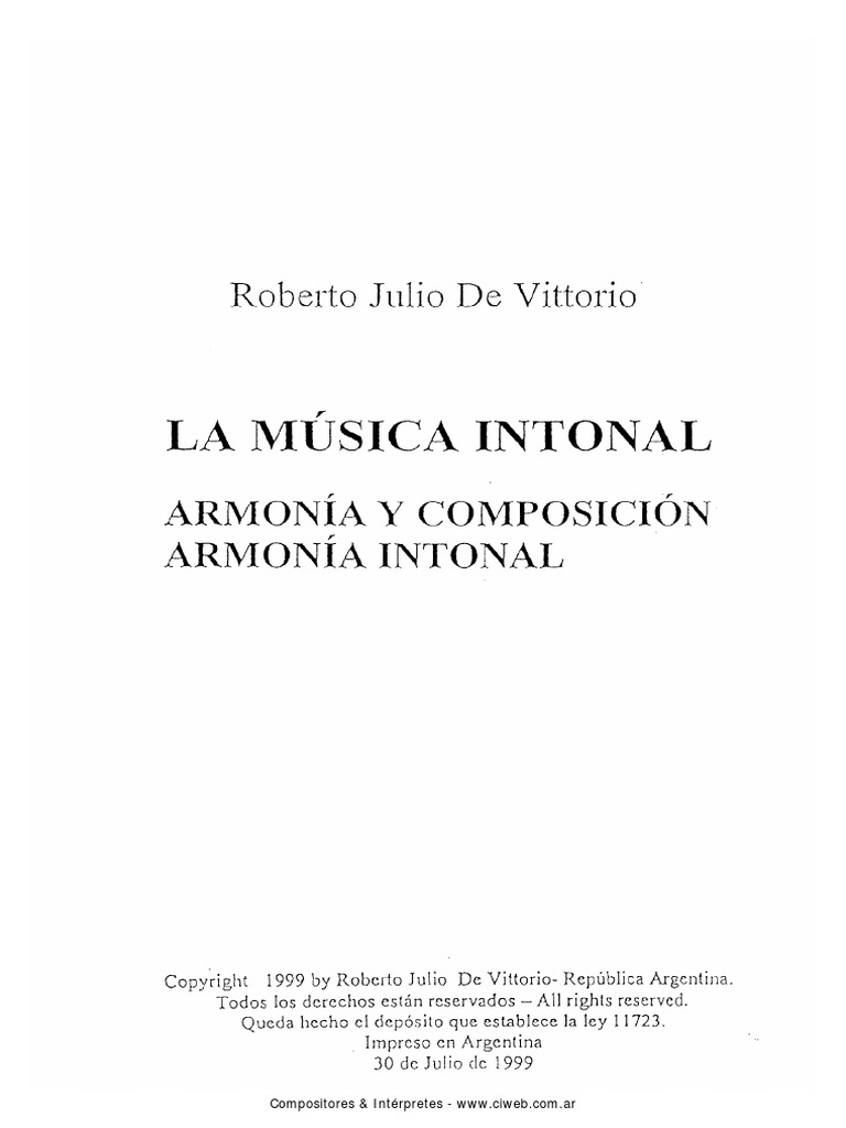 Roberto Julio de Vittorio La Música Intonal Armonia y Composición PDF | PDF