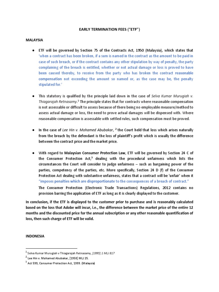 Early Termination Fees ("Etf") | PDF | Liquidated Damages | Contractual ...