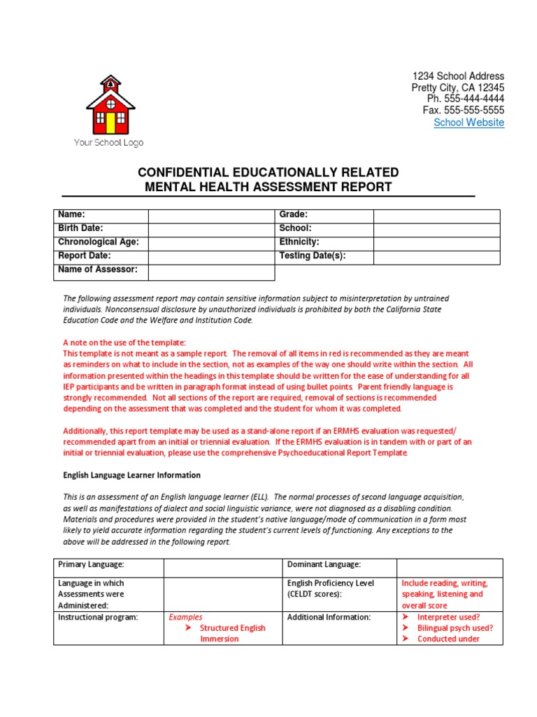 ERMHS Assessment Report Template | PDF | Individualized Education ...