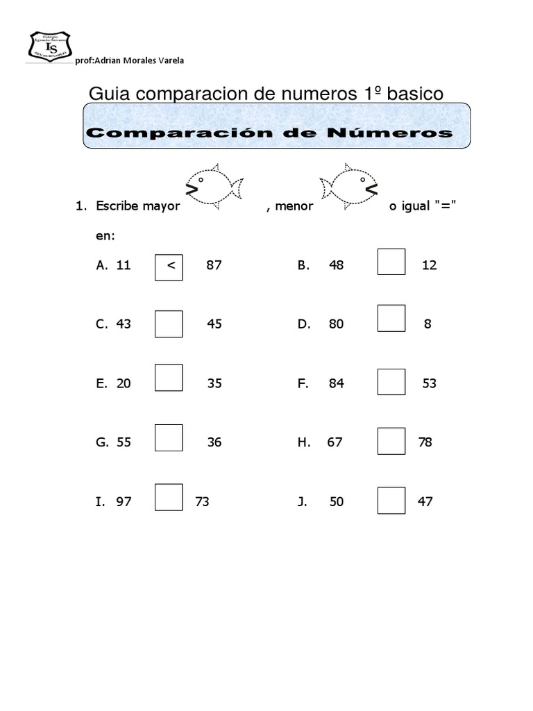 Guía para comparar números y determinar si son mayores, menores o ...
