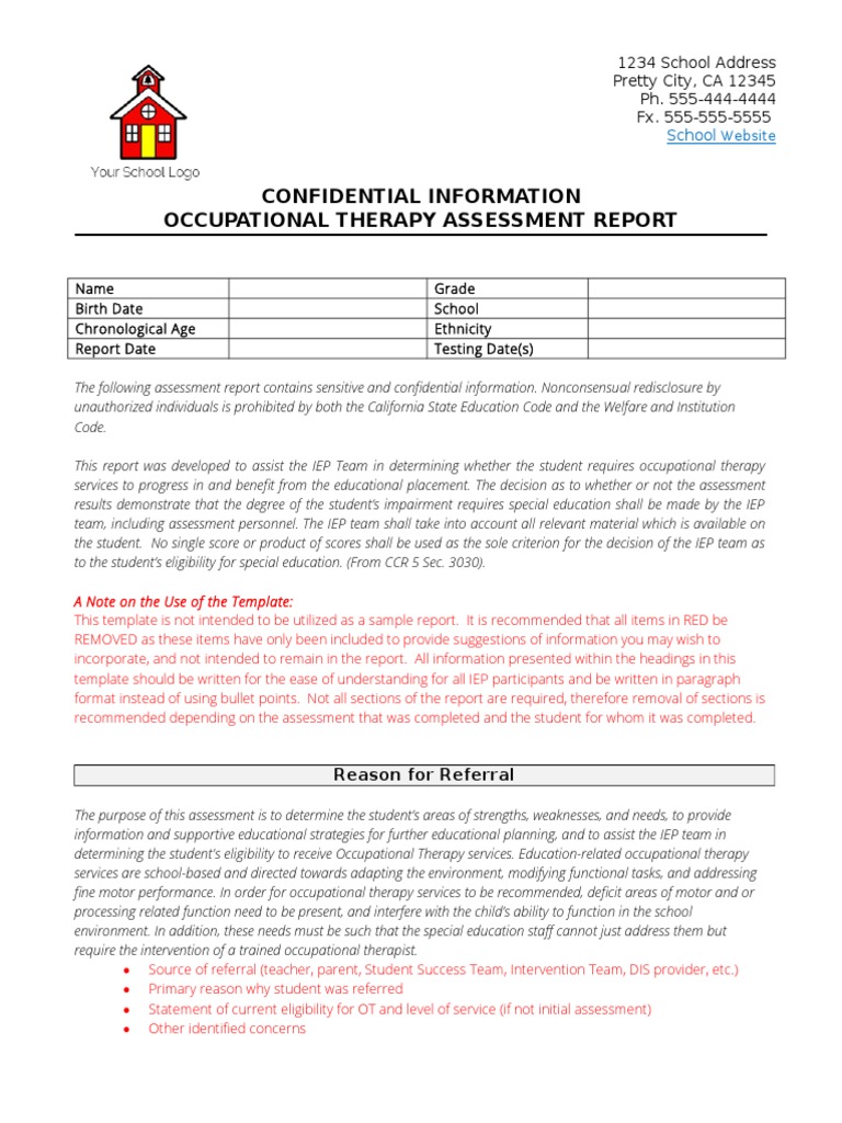Ot Assessment Template - Selpa | PDF | Occupational Therapy ...