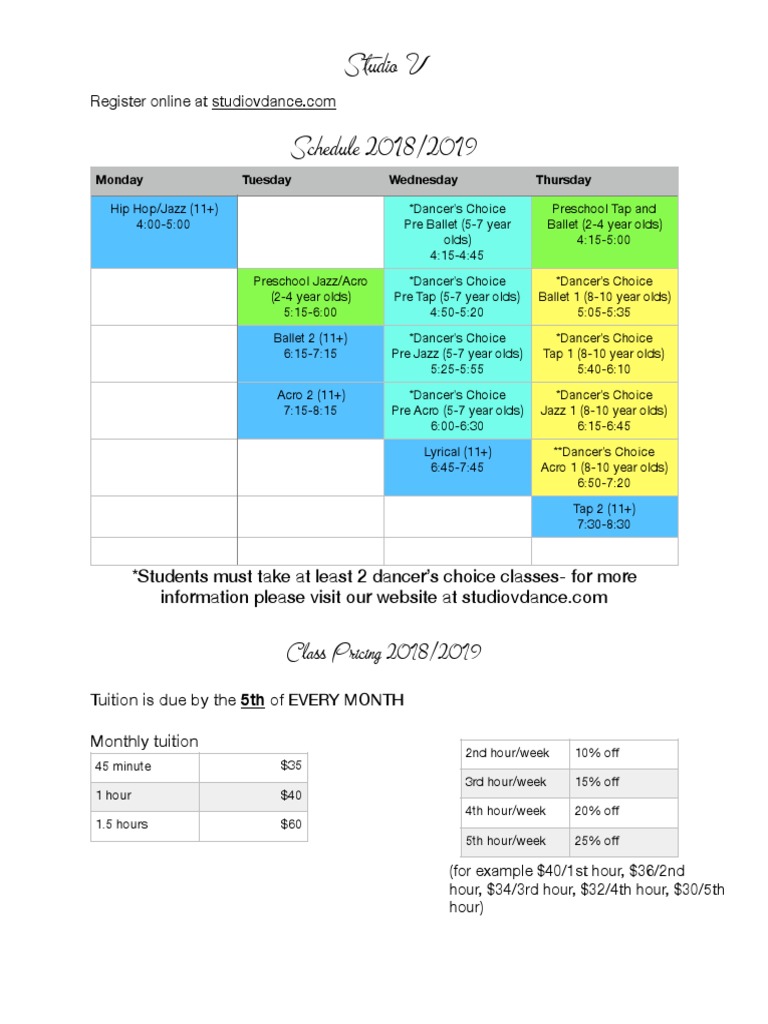 2018 2019 Dance Schedule | PDF | Dances | Performing Arts