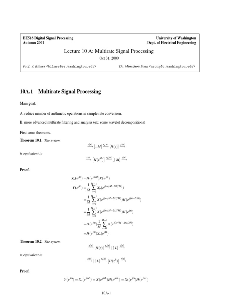 10A.1 Multirate Signal Processing | PDF | Signal Processing ...